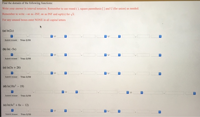 Solved Find the domain of the following functions: Write | Chegg.com
