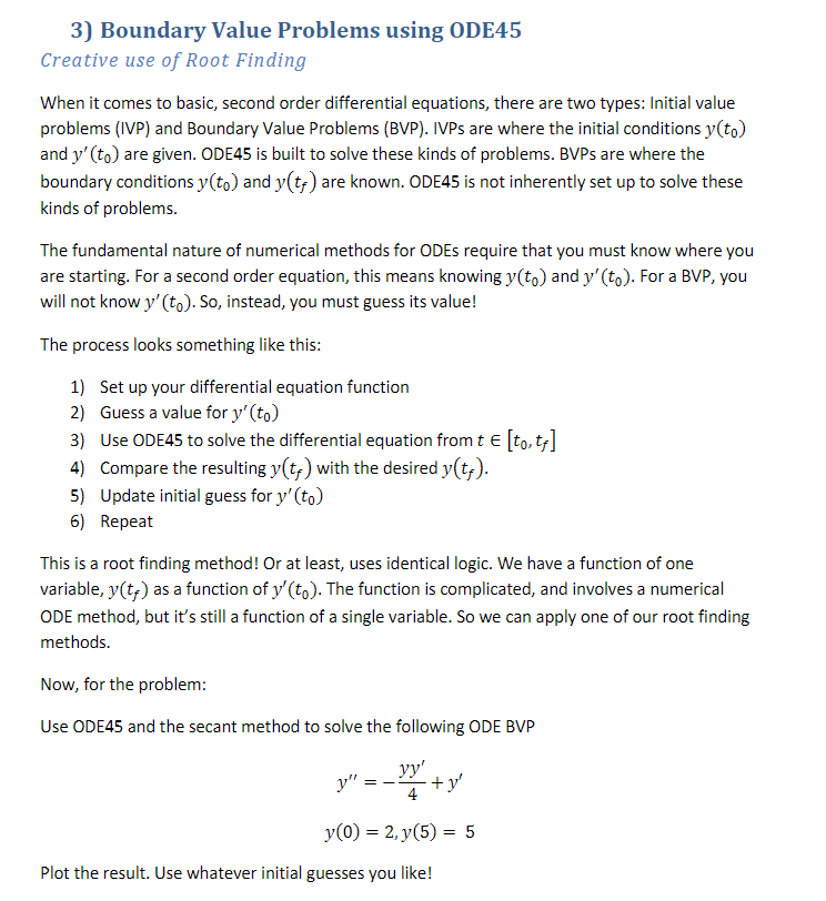 3) Boundary Value Problems using ODE45 Creative use | Chegg.com
