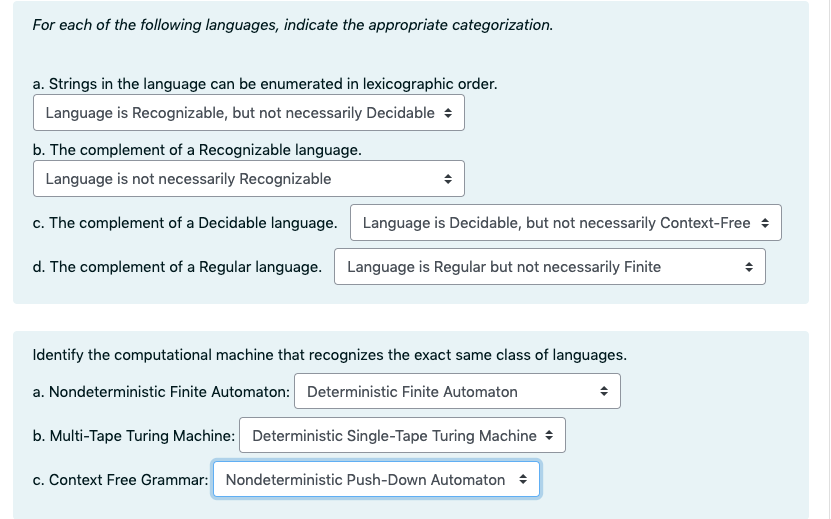 Solved For each of the following languages, indicate the | Chegg.com