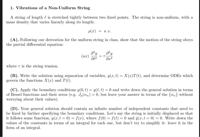Solved 1. Vibrations of a Non-Uniform String A string of | Chegg.com