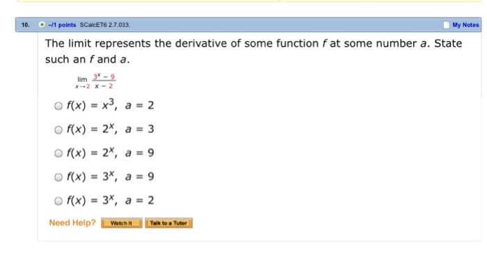 Solved The limit represents the derivative of some function | Chegg.com