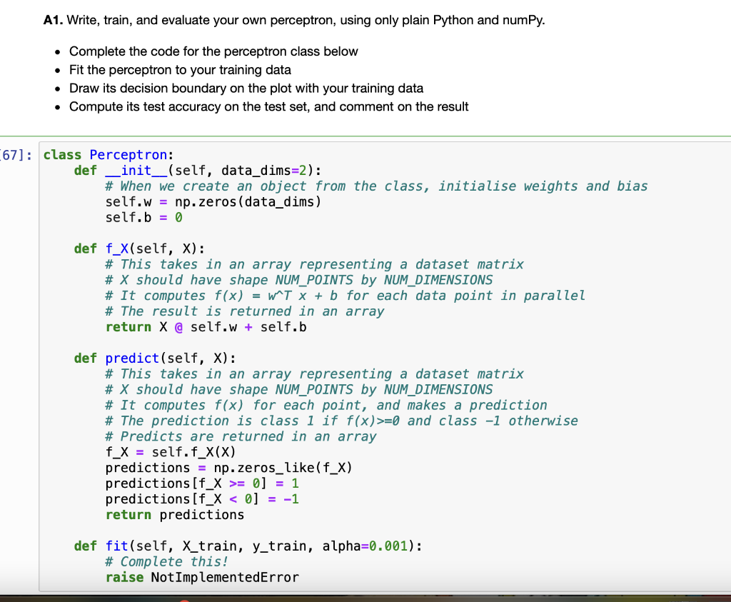 Solved A1. Write, train, and evaluate your own perceptron, | Chegg.com