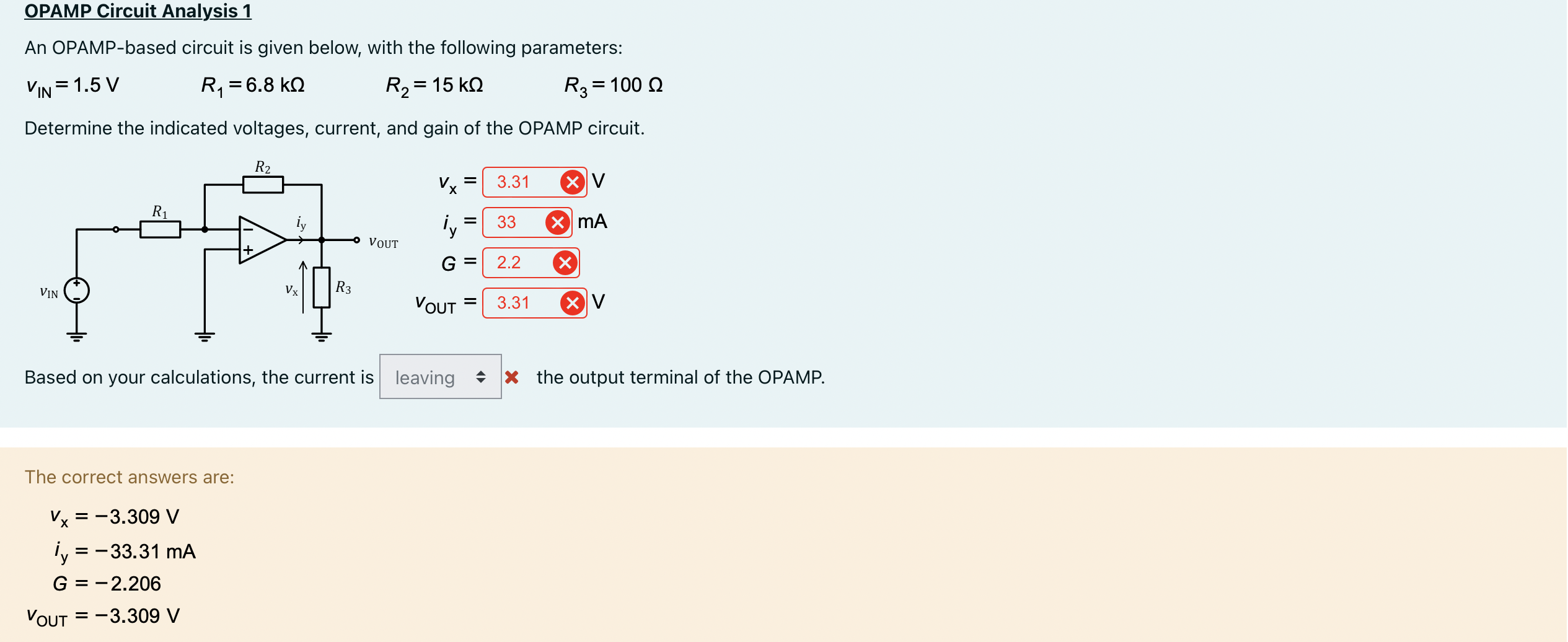Solved An OPAMP-based circuit is given below, with the | Chegg.com