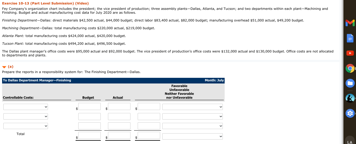 Solved Exercise 10-13 (Part Level Submission) (Video) Fey | Chegg.com