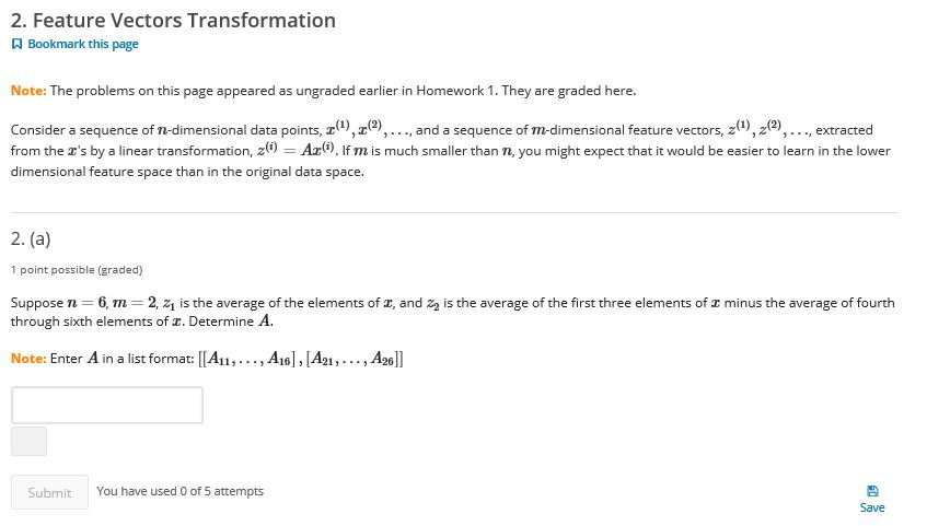 Solved 2. Feature Vectors Transformation Bookmark this page | Chegg.com