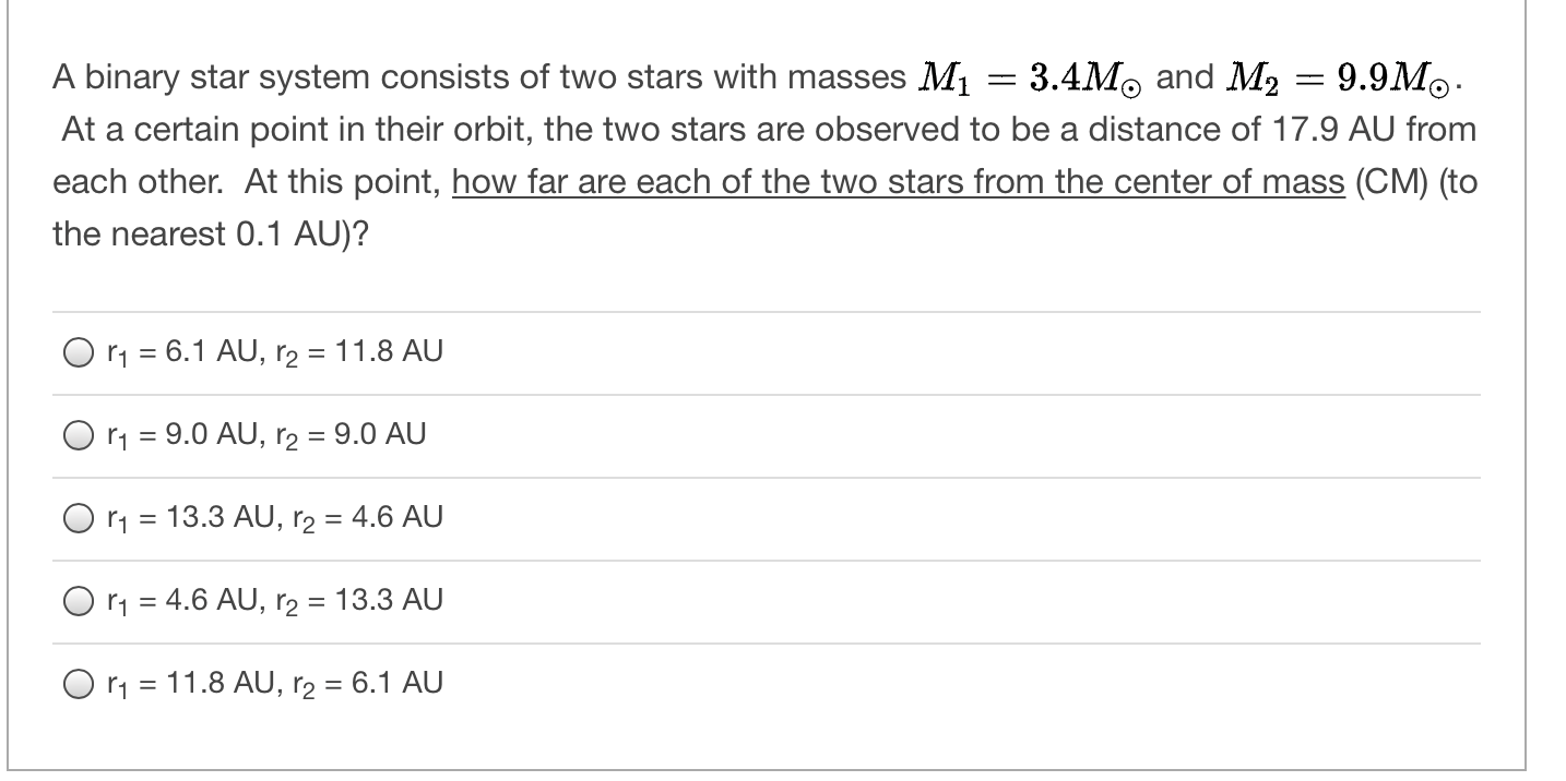 Solved A binary star system consists of two stars with | Chegg.com