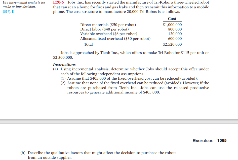 Solved Use incremental analysis for make-or-buy decision. | Chegg.com