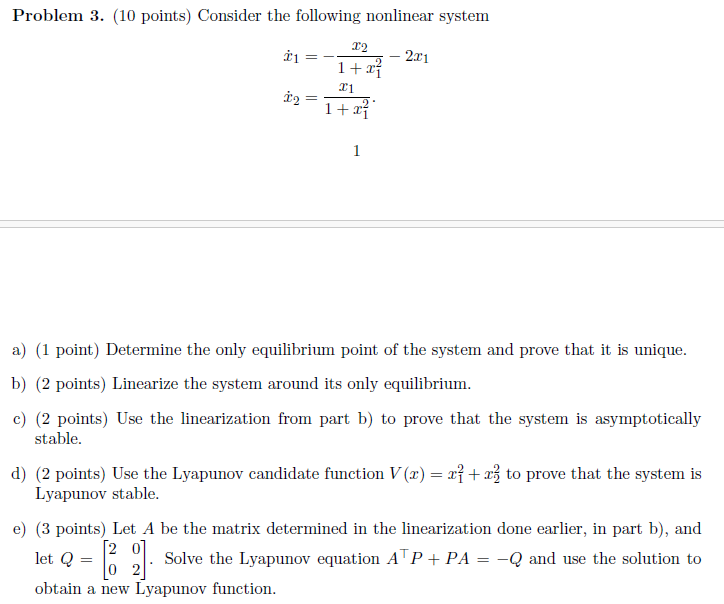 Solved Problem 3. (10 points) Consider the following | Chegg.com