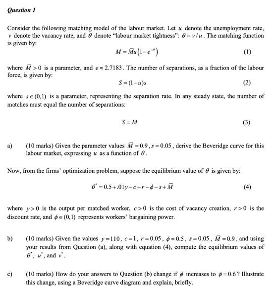 Solved Question 1 Consider the following matching model of | Chegg.com