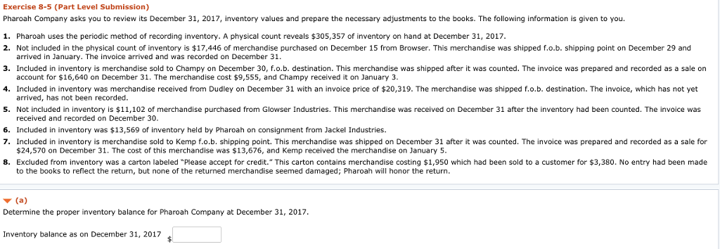 Solved Exercise 8-5 (Part Level Submission) Pharoah Company | Chegg.com