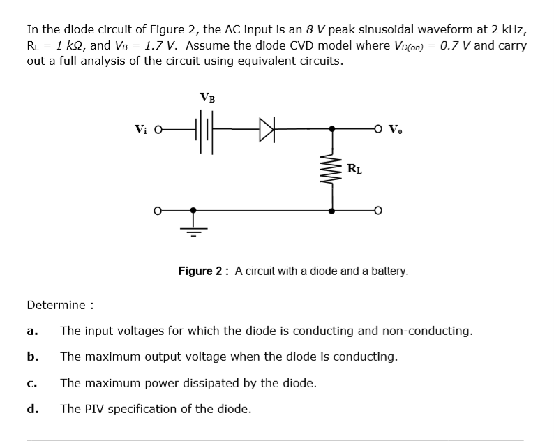 Solved In the diode circuit of Figure 2, the AC input is an | Chegg.com