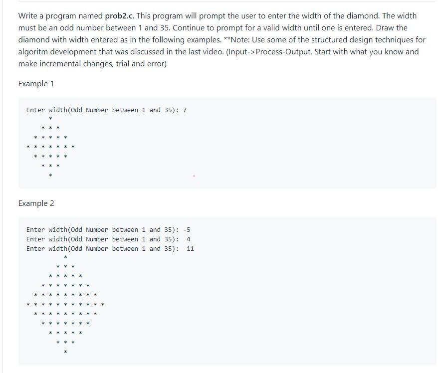 Solved Write a program named prob2.c. This program will | Chegg.com