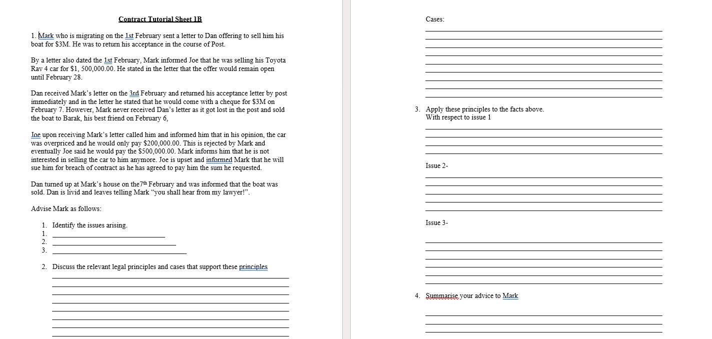 Solved Contract Tutorial Sheet IB Conan: 1. Mark who is | Chegg.com