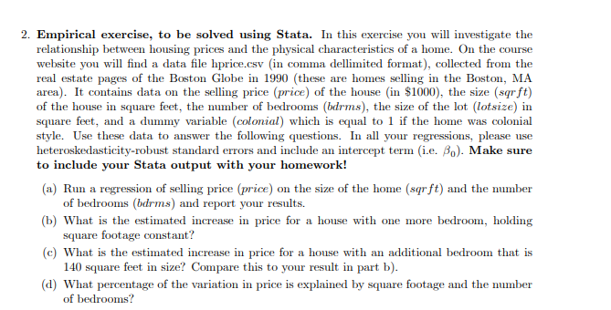 2. Empirical exercise, to be solved using Stata. In | Chegg.com
