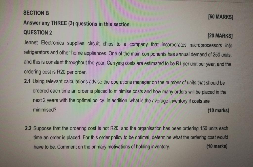 Solved Answer any THREE (3) questions in this section. | Chegg.com