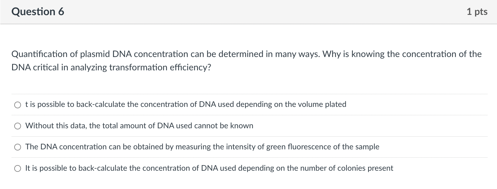 Solved Quantification of plasmid DNA concentration can be | Chegg.com