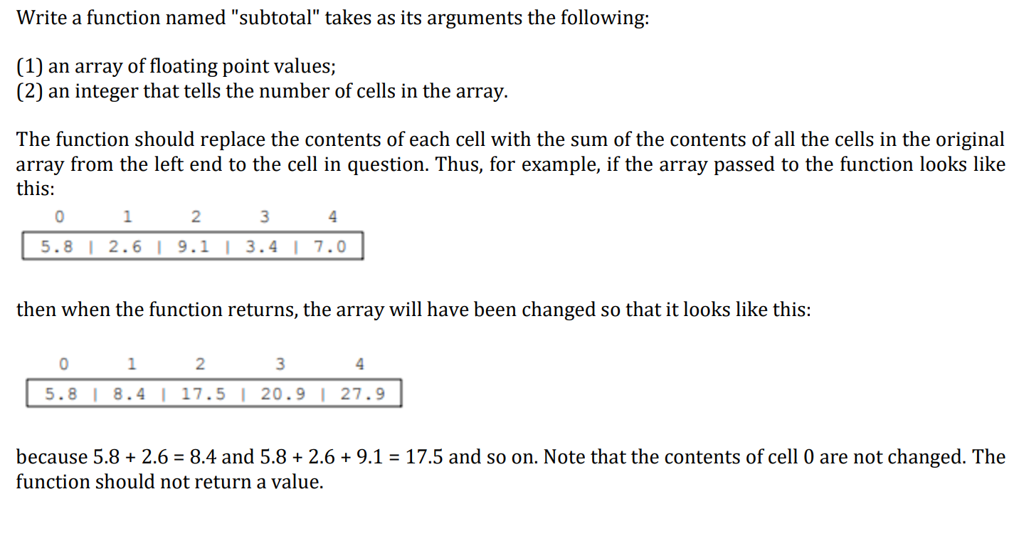 Write a function named "subtotal" takes as its | Chegg.com