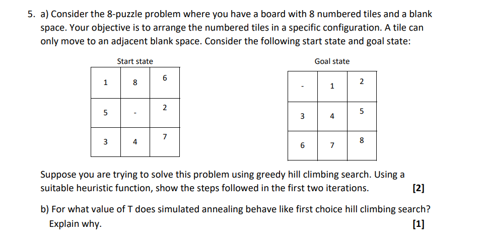 5. a) Consider the 8-puzzle problem where you have a | Chegg.com