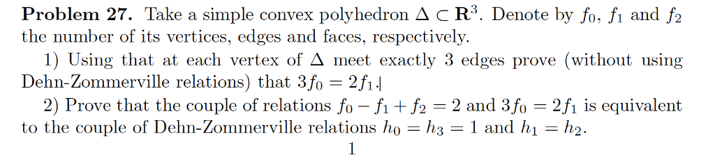 Solved Problem 27. Take a simple convex polyhedron Д С R. | Chegg.com