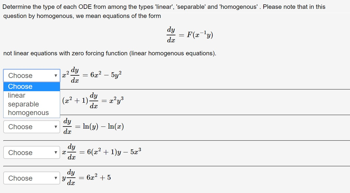 Solved Determine the type of each ODE from among the types | Chegg.com