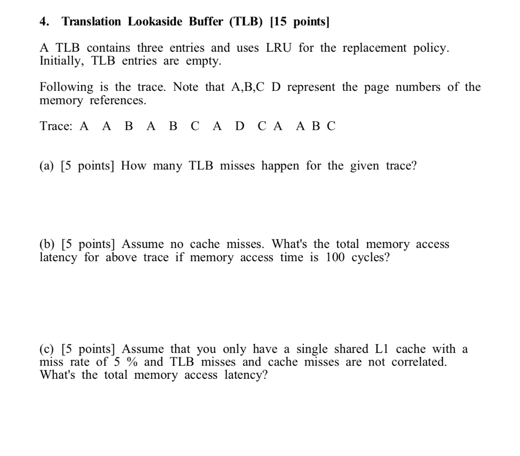 4. Translation Lookaside Buffer (TLB) 115 pointsl A | Chegg.com