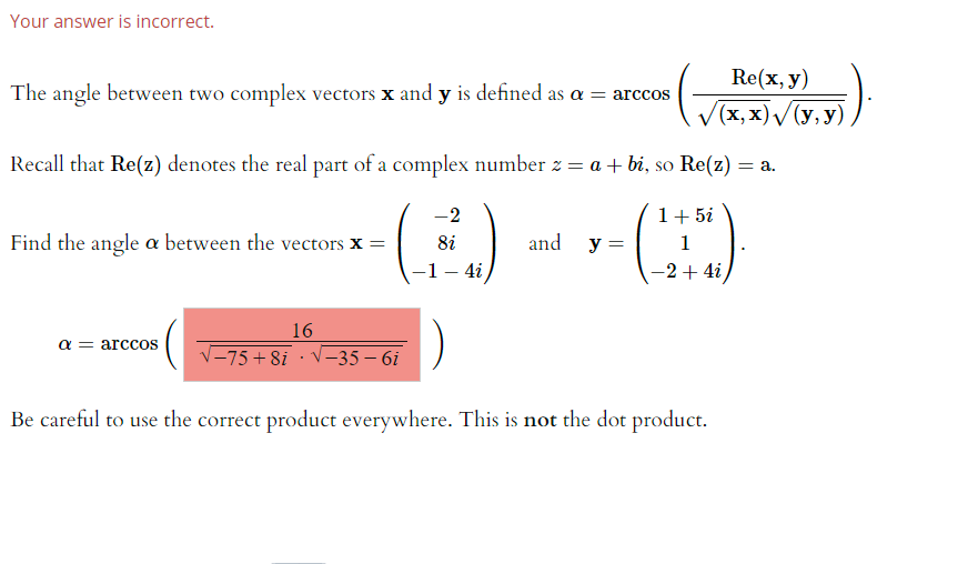 Solved Your answer is incorrect. The angle between two | Chegg.com