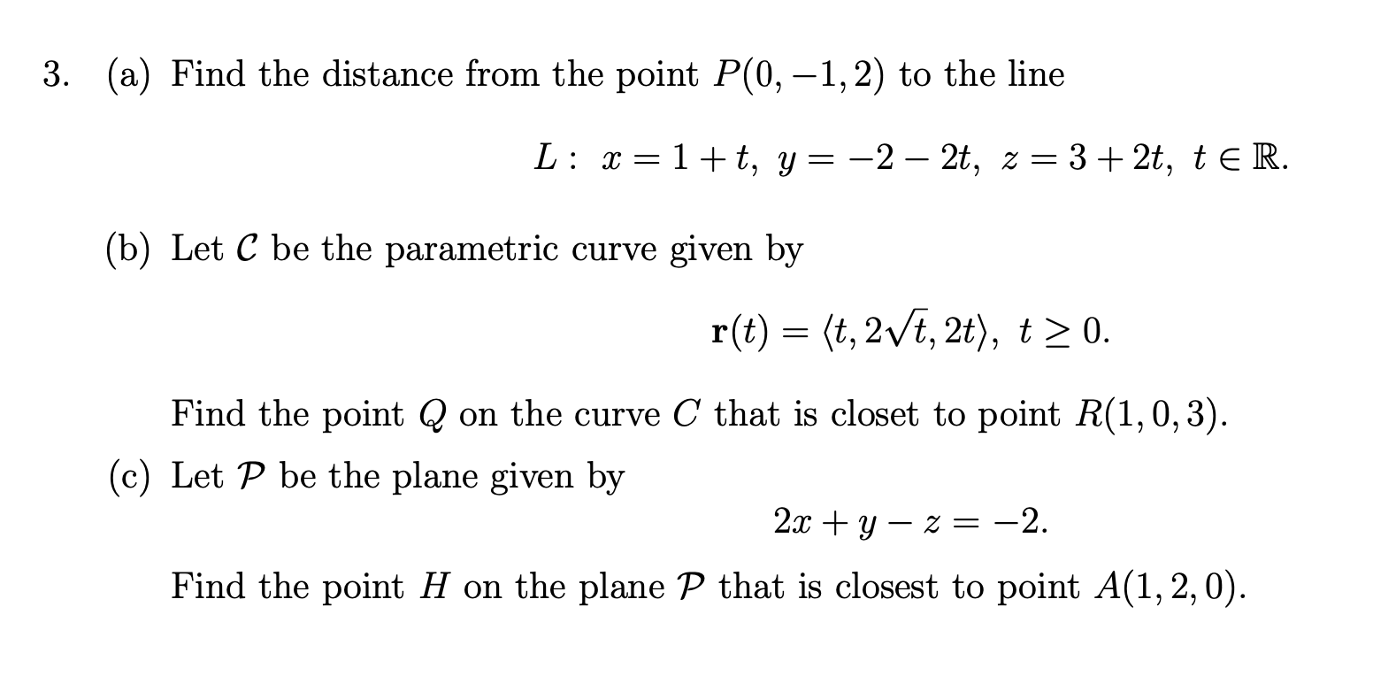 Solved 3. (a) Find the distance from the point P(0,-1,2) to | Chegg.com