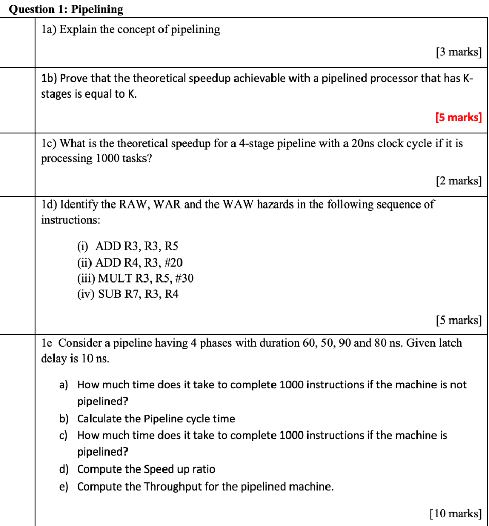 Solved Question 1: Pipelining la) Explain the concept of | Chegg.com Solved Question 1: Pipelining la) Explain the concept of | Chegg.com