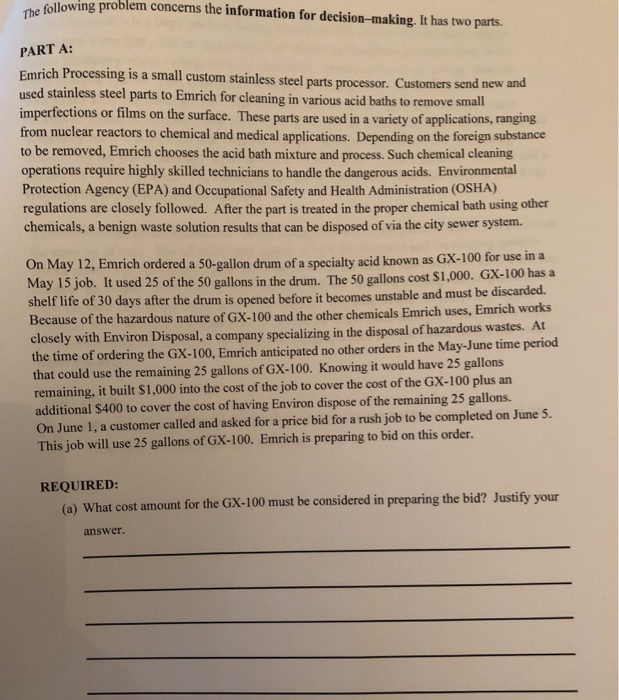 Solved following problem concerns the information for | Chegg.com