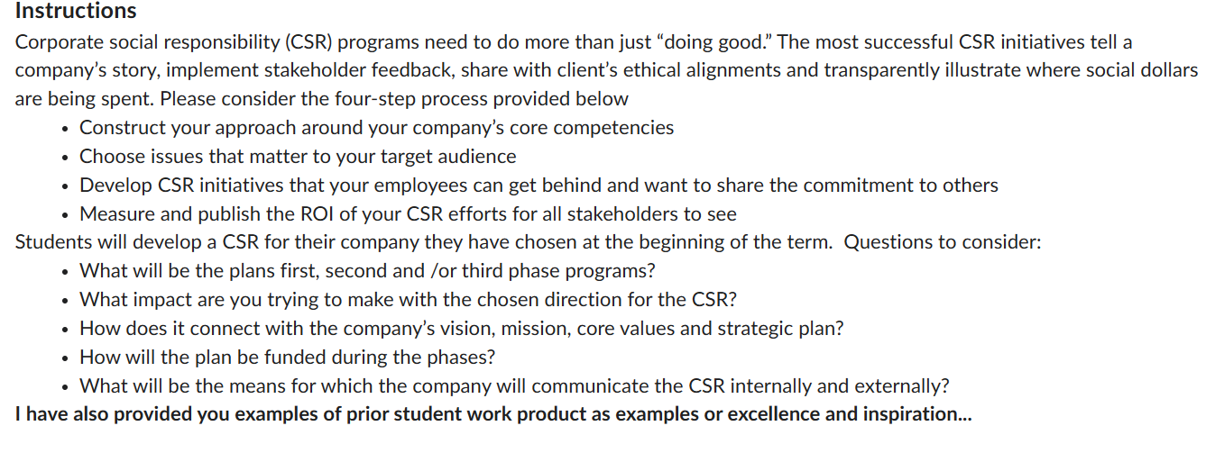 Solved Corporate social responsibility (CSR) programs need | Chegg.com