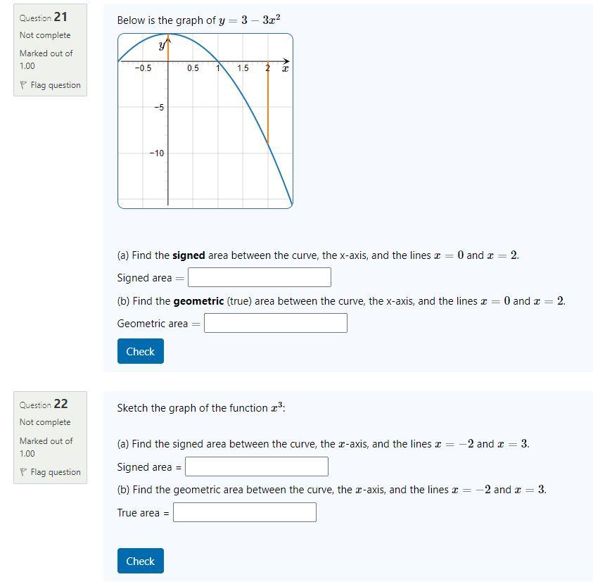 Solved Below is the graph of y = 3 - 3x2 Question 21 Not | Chegg.com
