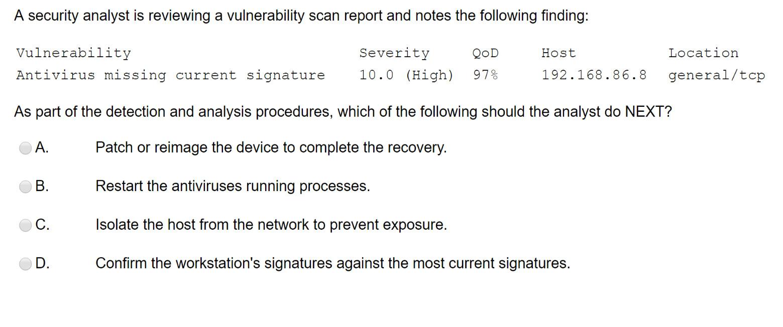 Solved A Security Analyst Is Reviewing A Vulnerability Scan 