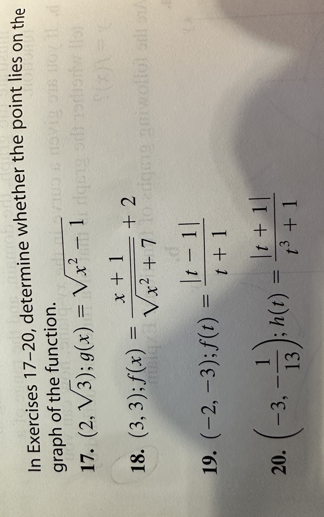 Solved In Exercises 17-20, determine whether the point lies | Chegg.com