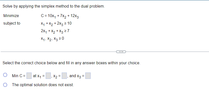 Solved Solve by applying the simplex method to the dual | Chegg.com