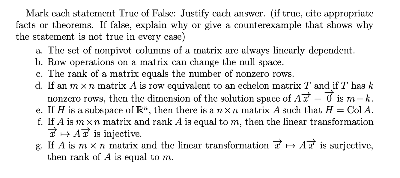 Solved Mark each statement True of False: Justify each | Chegg.com