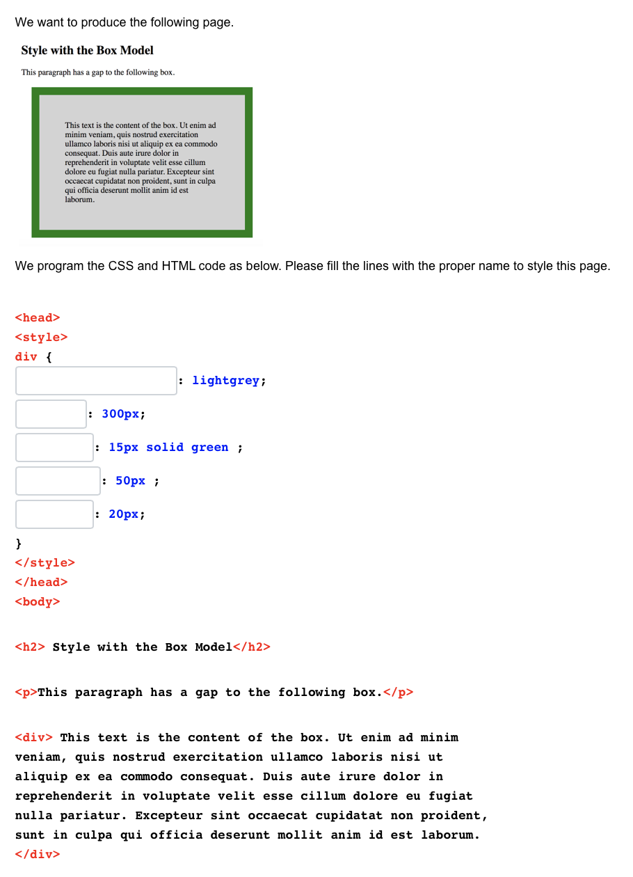 Solved We want to produce the following page. Style with the | Chegg.com