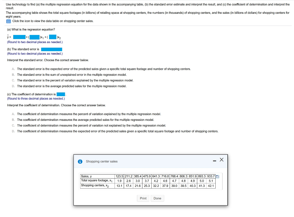 Solved Use technology to find (a) the multiple regression | Chegg.com