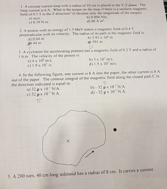 Solved l. A circular current loop with a radius of 10 cm is | Chegg.com