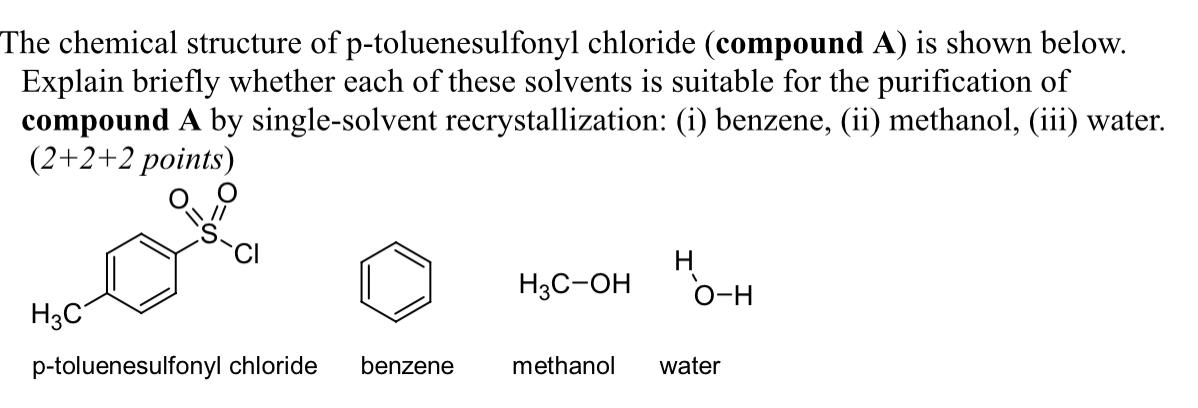 Solved The chemical structure of p-toluenesulfonyl chloride | Chegg.com