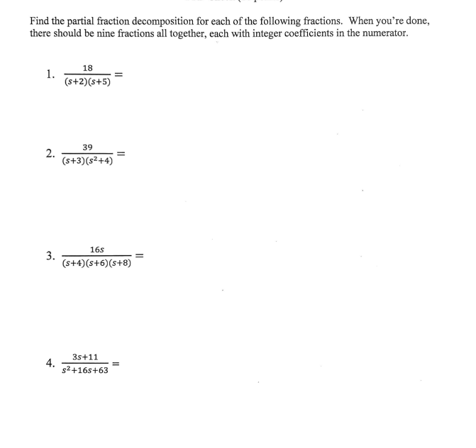 Solved Find the partial fraction decomposition for each of | Chegg.com