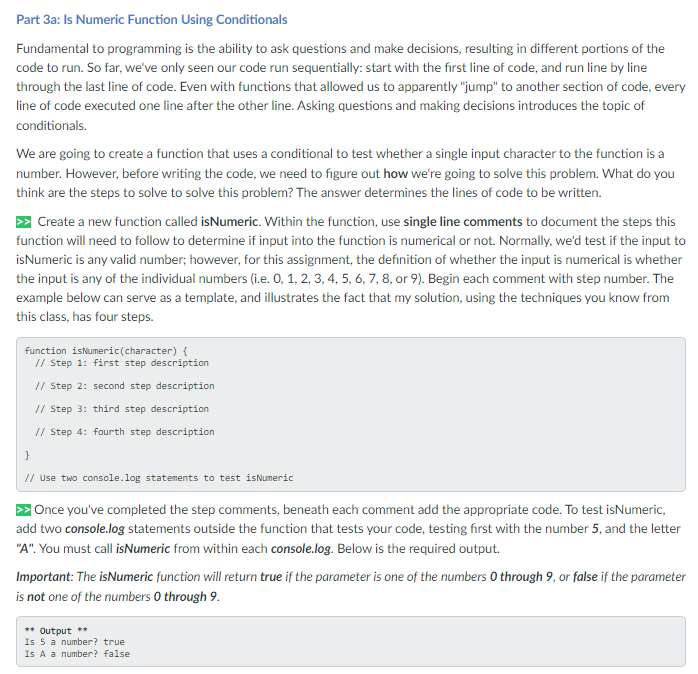 Solved Part 3a: Is Numeric Function Using Conditionals | Chegg.com