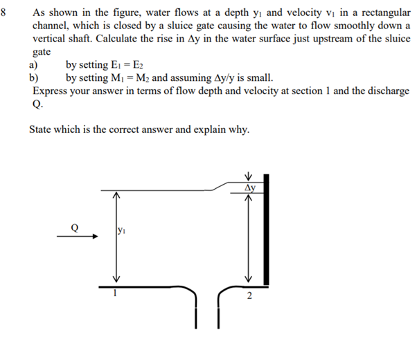 Solved As shown in the figure, water flows at a depth y1 and | Chegg.com