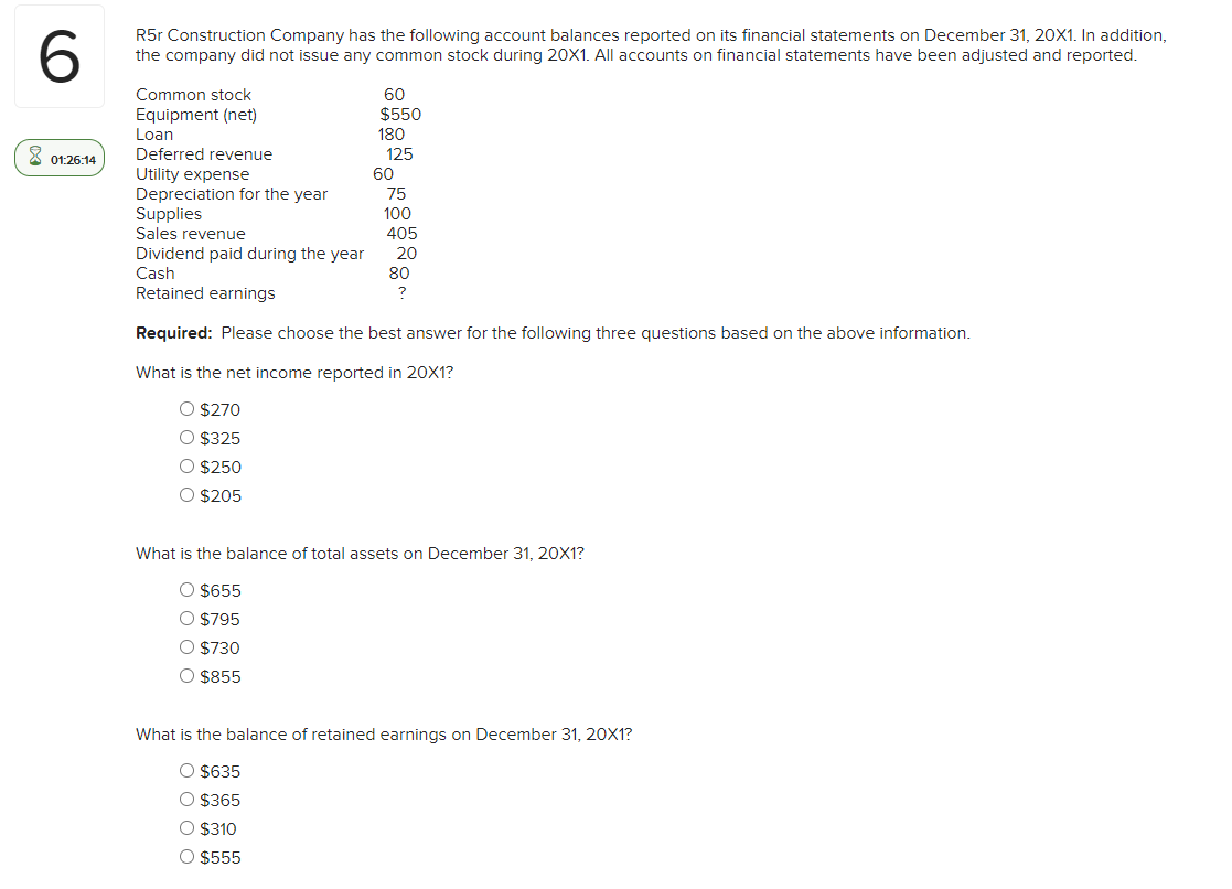 Solved 6 R5r Construction Company has the following account | Chegg.com
