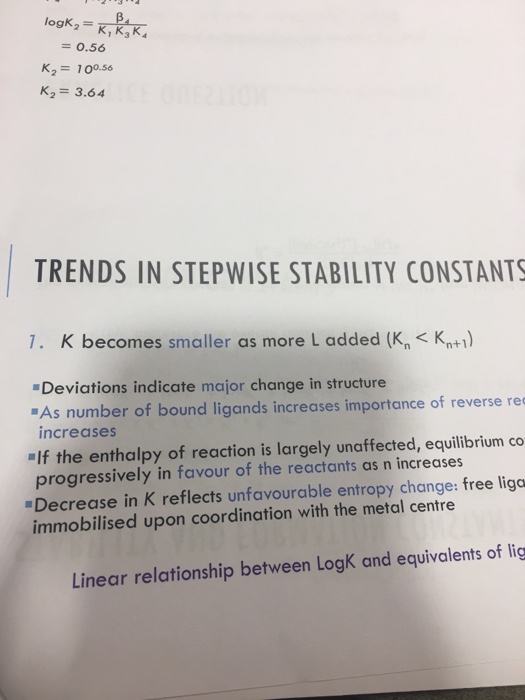 Solved = 0.56 K2100.56 Kg= 3.64 TRENDS IN STEPWISE STABILITY | Chegg.com