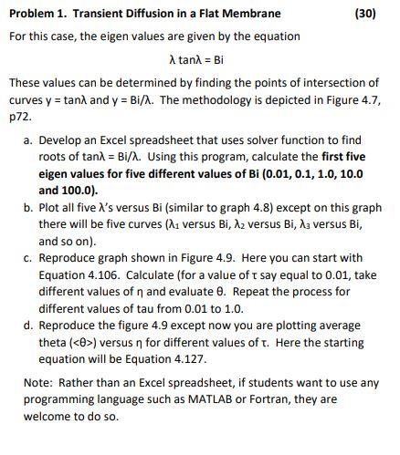 Problem 1. Transient Diffusion in a Flat Membrane | Chegg.com