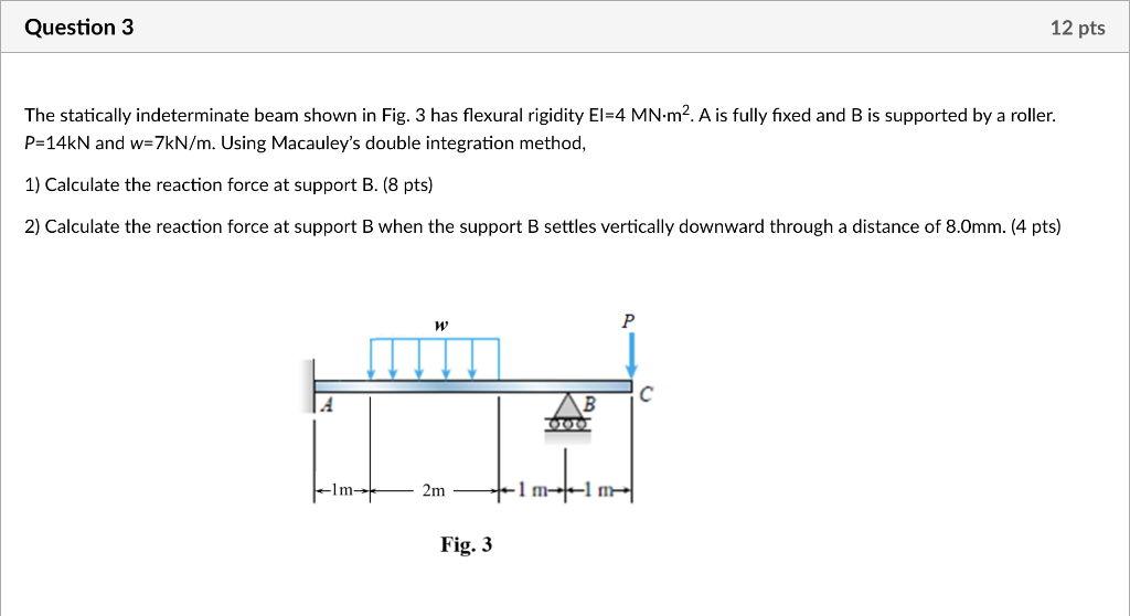 Solved Question 3 12 pts The statically indeterminate beam | Chegg.com Solved Question 3 12 pts The statically indeterminate beam | Chegg.com