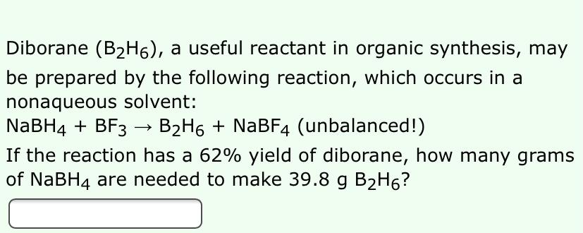 Solved Diborane (B2H6), a useful reactant in organic | Chegg.com