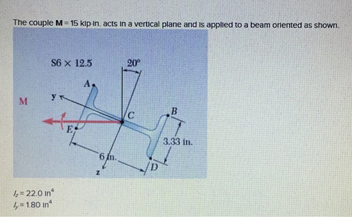 Solved The couple M 15 kip-in. acts in a vertical plane and | Chegg.com