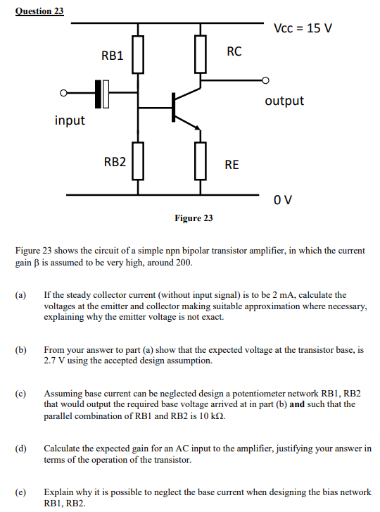 Solved Figure 23 shows the circuit of a simple npn bipolar | Chegg.com