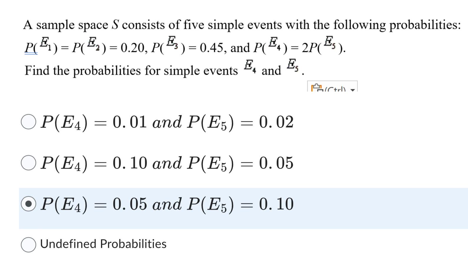 Solved A sample space S consists of five simple events with | Chegg.com